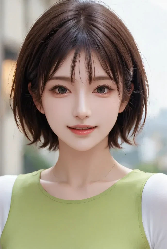 Realistic、one woman、Seaside、(twirled eyes)、Large pupils、short bob ...