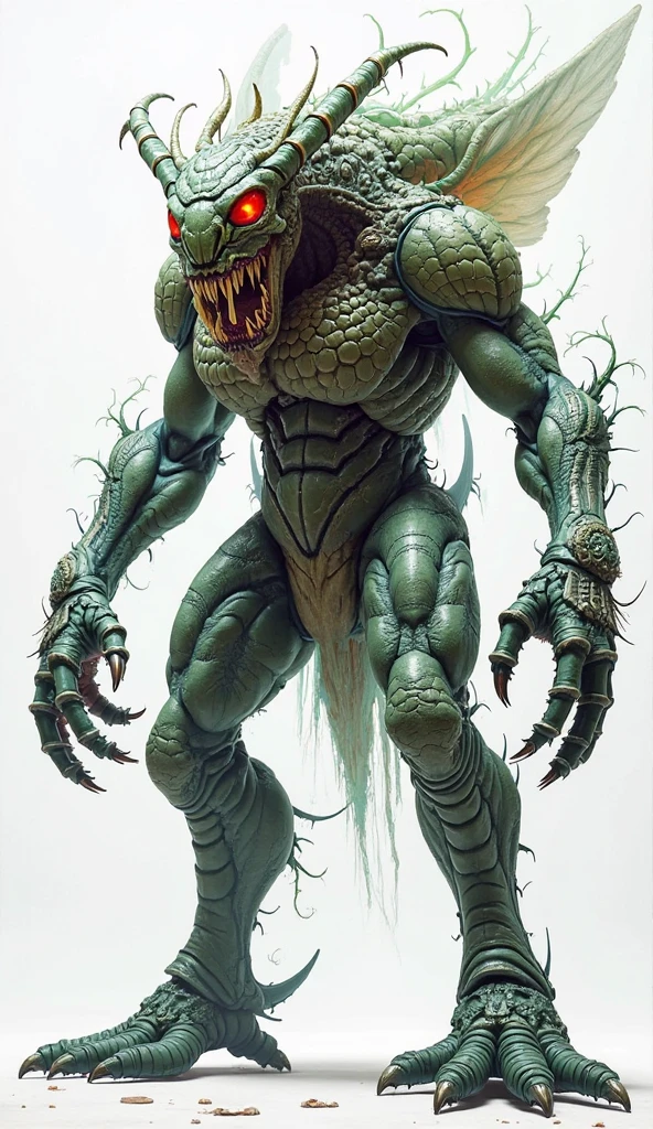 A large demon with an insect like exoskeleton. Full body. White ...