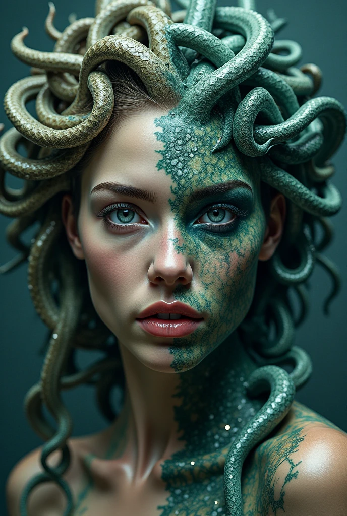 Medusa—one half showing a beautiful woman, the other half a terrifying ...