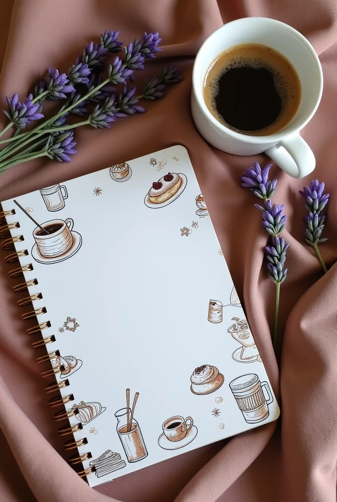 A cozy flat lay composition featuring a stylish daily planner with a ...
