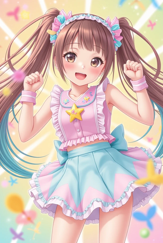 Cute anime girl, big sparkling eyes, colorful twin tails, pastel outfit ...