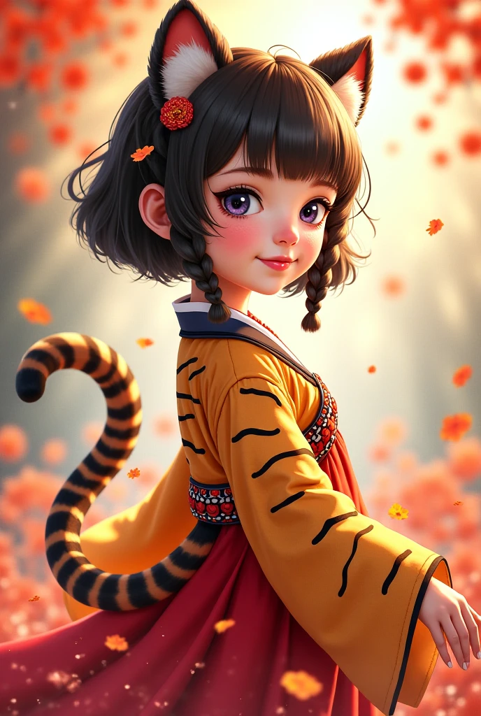 Tiger striped hair, Tiger Suin, girl, tiger ears and tail before cuffs ...