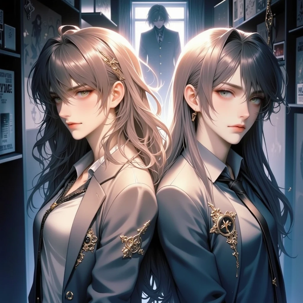 A mysterious and captivating anime-style book cover featuring twin ...