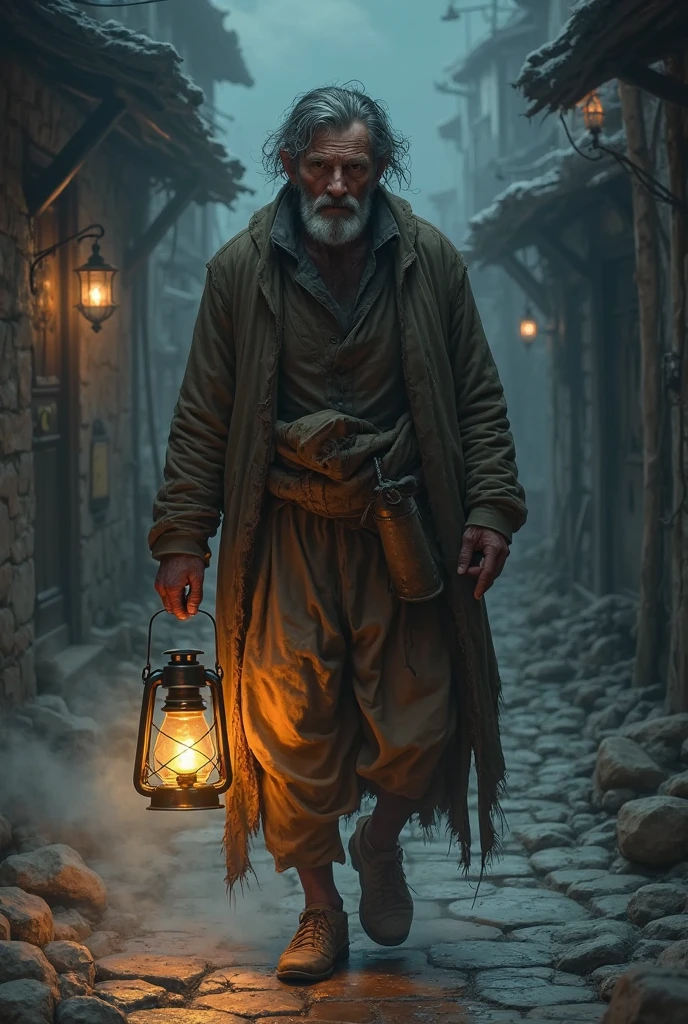 Poor man carrying lamp on hand - SeaArt AI