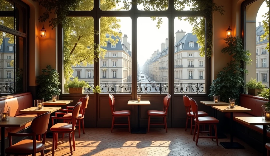 In a Parisian building1Cafe on the floor、There are no people in the ...