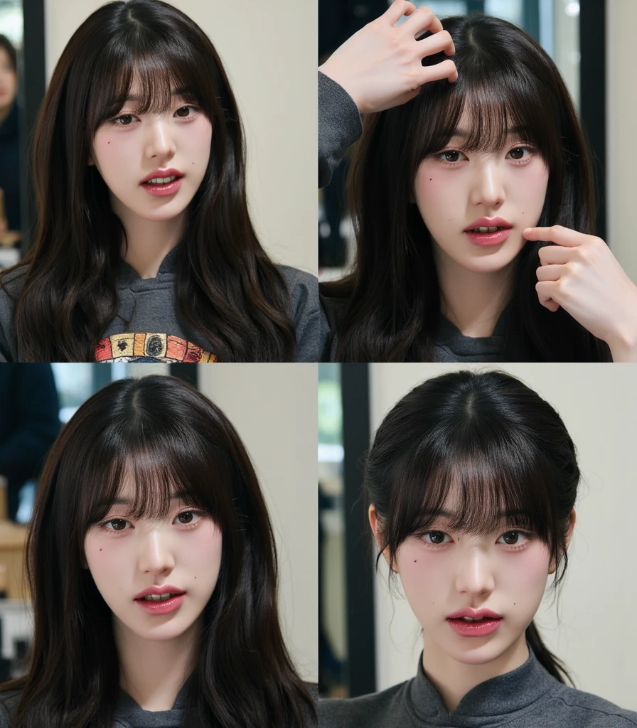 A close-up contact sheet of four sequential images depicting Wonyoung ...