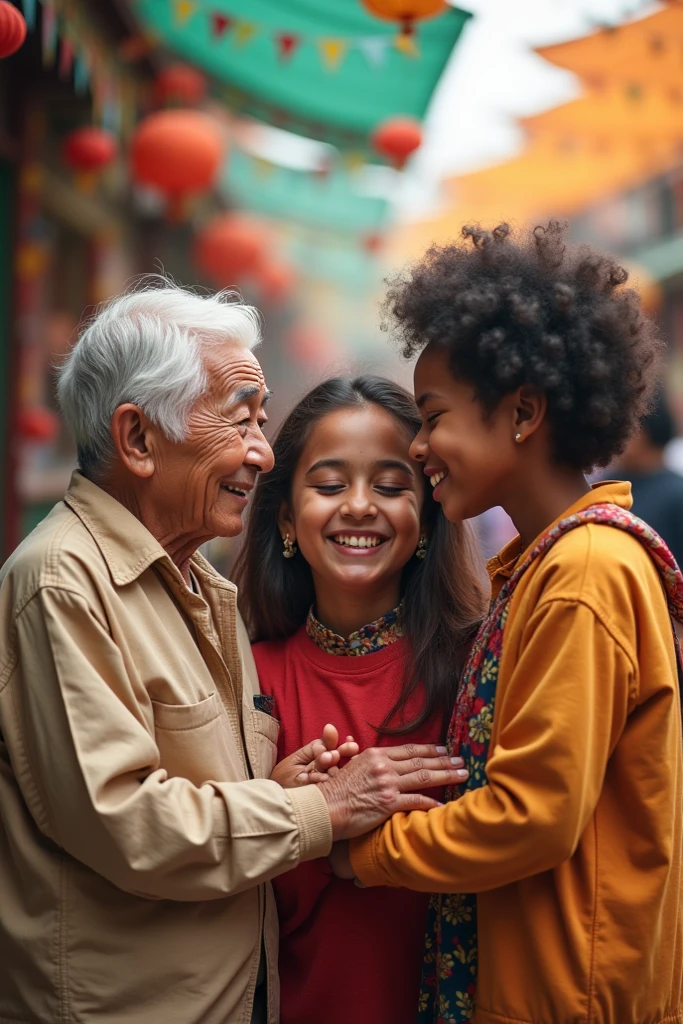 Three people an elderly person, an adolescent and a person with ...