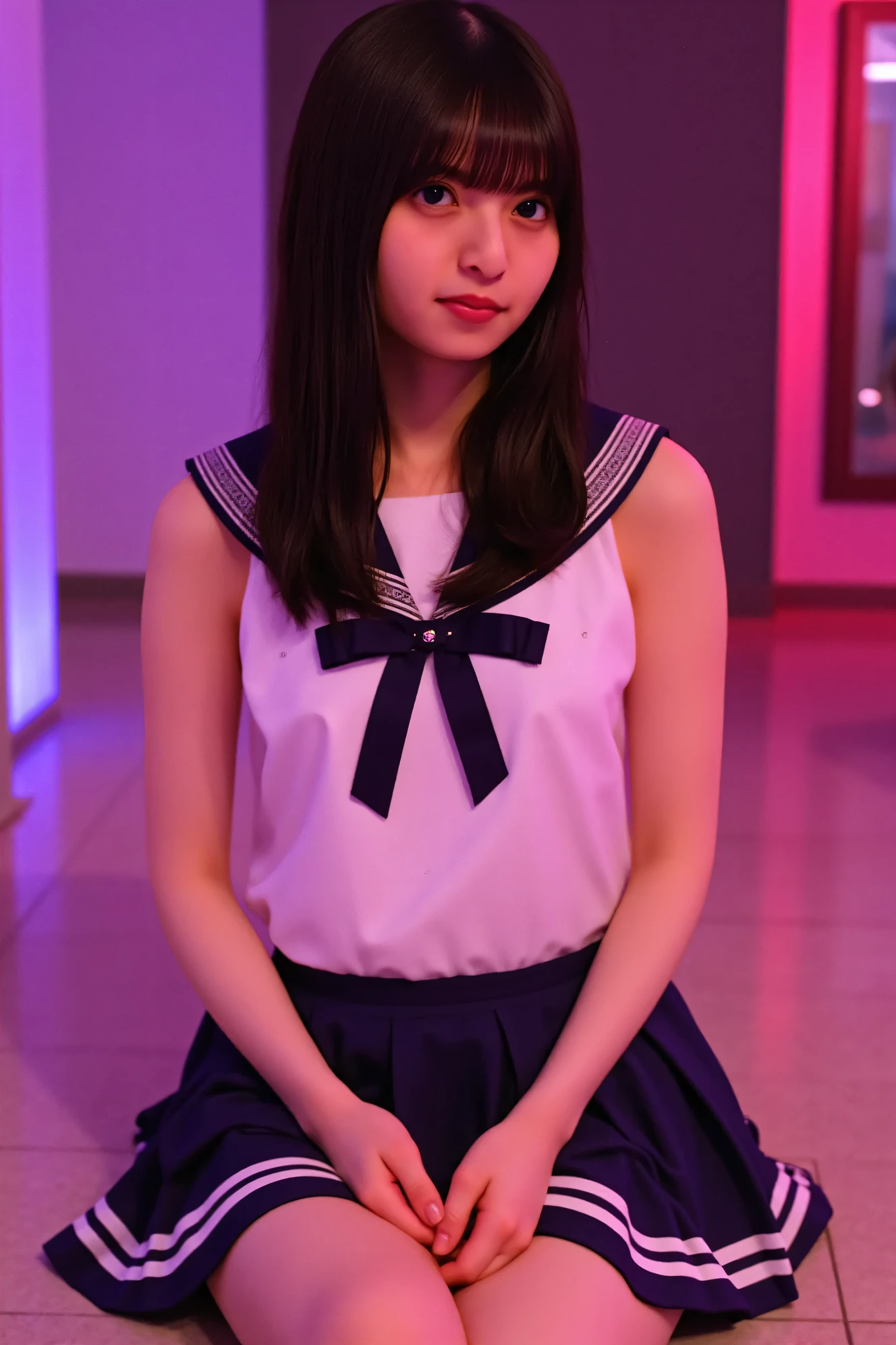 Arafed asian woman in a sailor outfit sitting on the floor - SeaArt AI