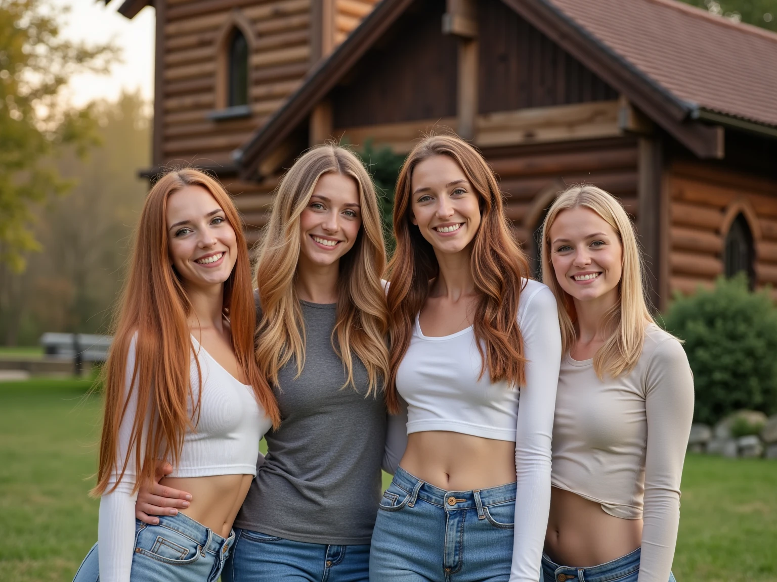 Four pretty Slovak girls , they seem to be , with pretty faces - SeaArt AI