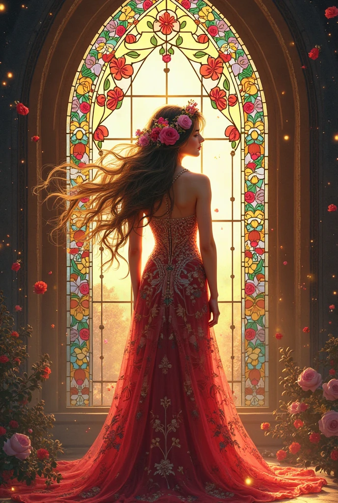 Highly detailed vibrant digital artwork of a woman standing in front of ...