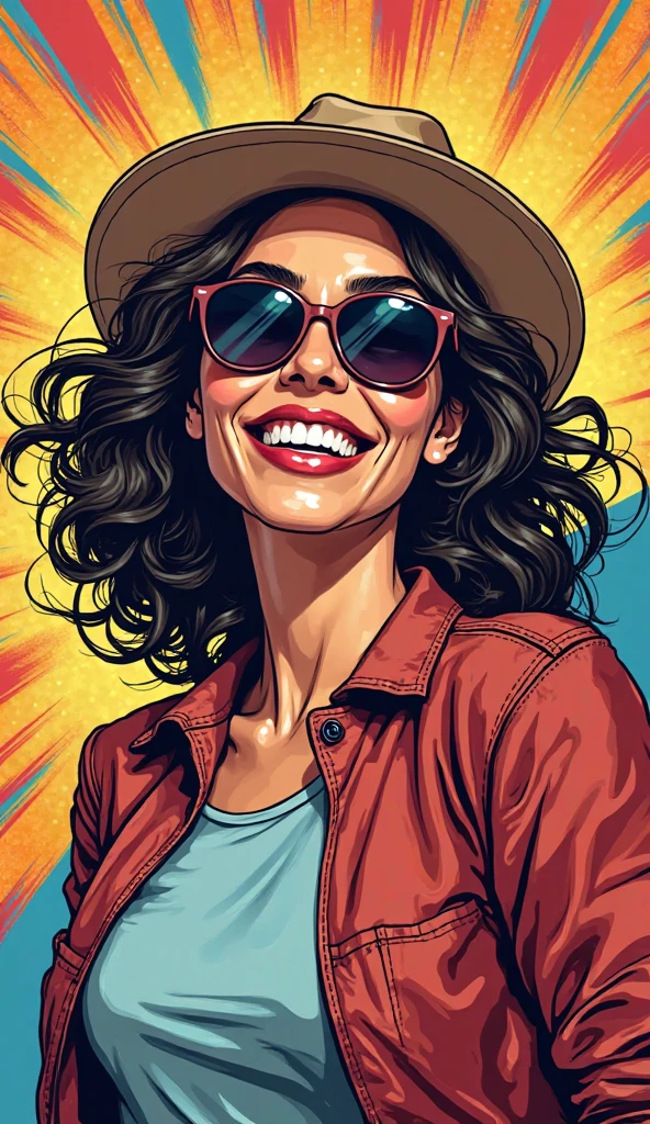 A comic book style illustration of an adult American woman, Happy with ...