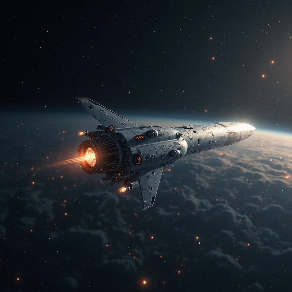 A rocket looking for another planet in a different galaxy photographed ...