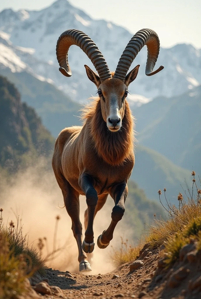 "A majestic Markhor, the national animal of Pakistan, galloping down a ...