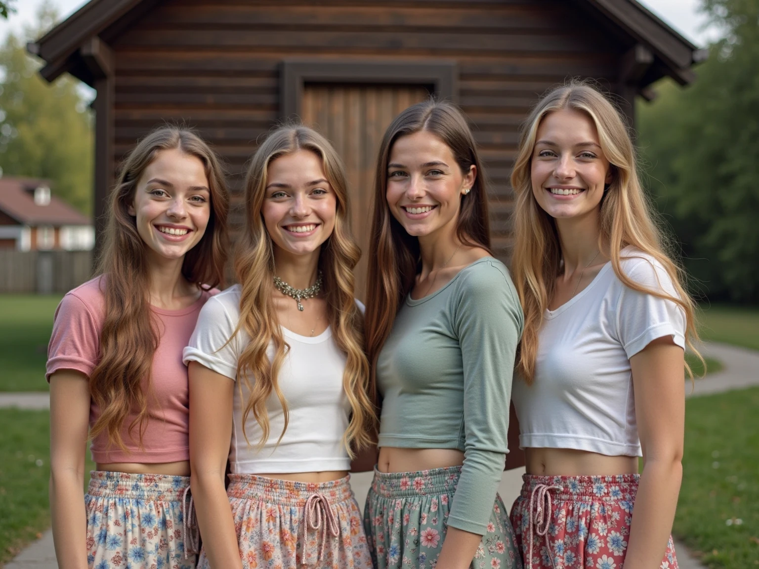 Four pretty Slovak girls , they seem to be , with pretty faces - SeaArt AI