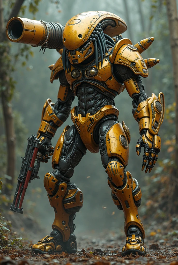 Predator from the movie, strong and huge shoulders, golden metalic ...