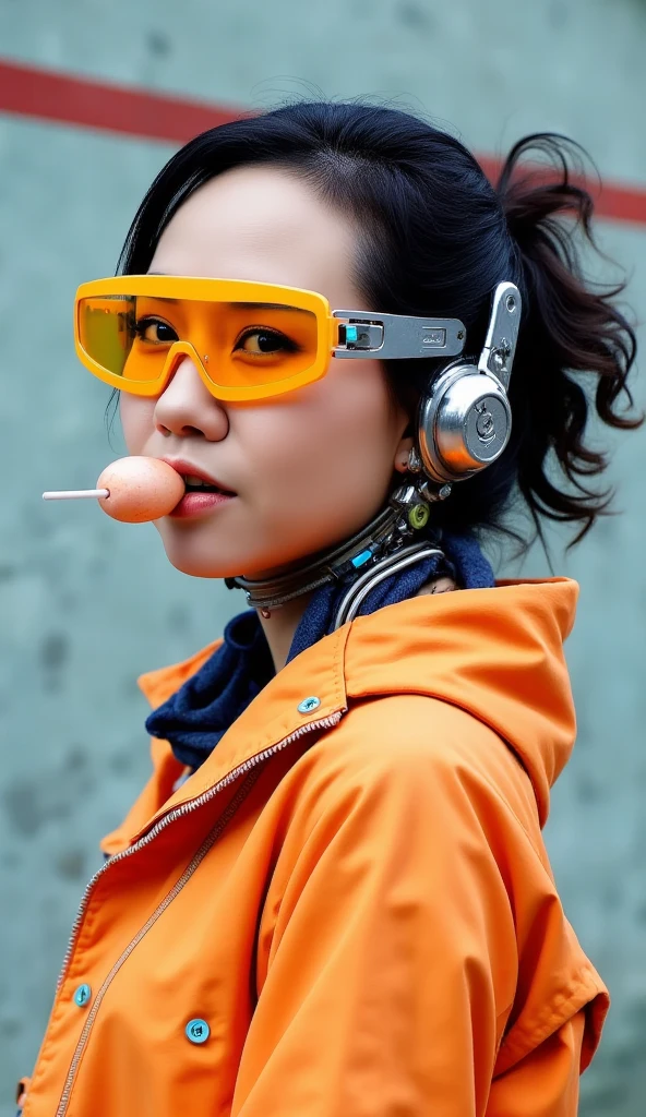 A highly detailed portrait of a futuristic female cyborg with a sleek ...