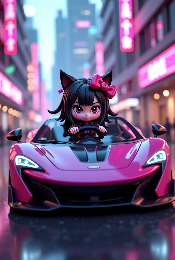 Kuromi from the Hello Kitty saga driving a sports car in 3D - SeaArt AI
