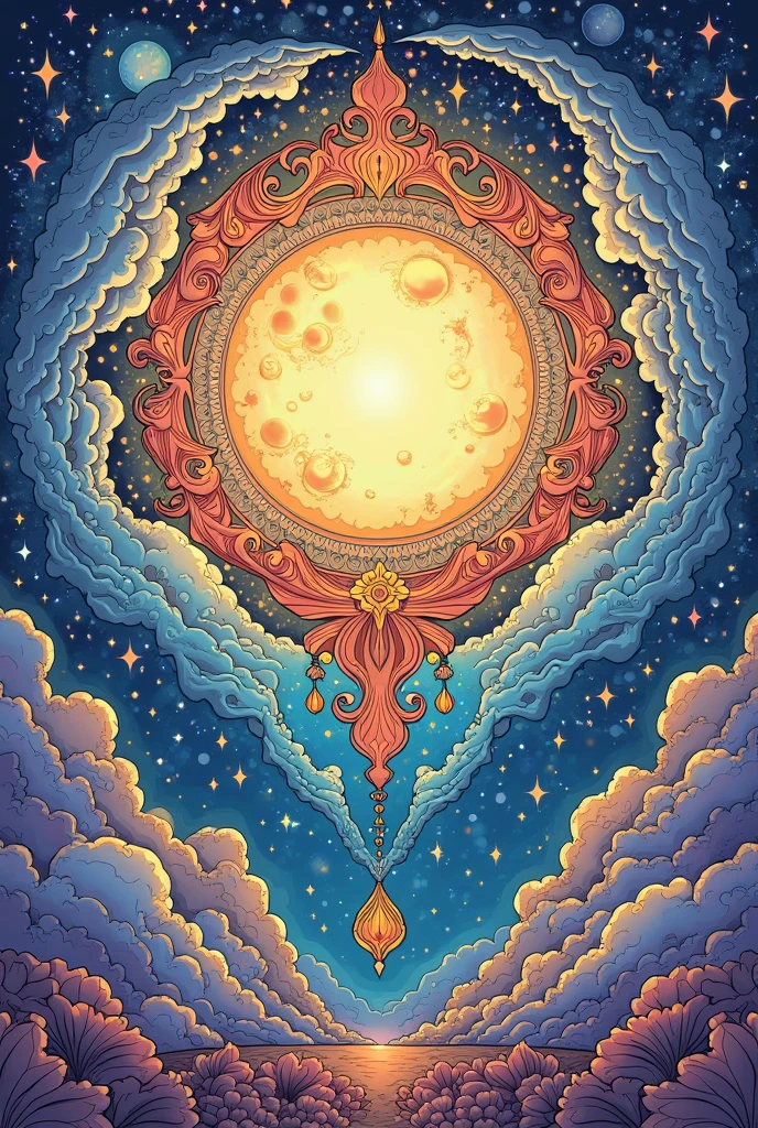 A mandala to color for money, clouds, a moon and a star - SeaArt AI