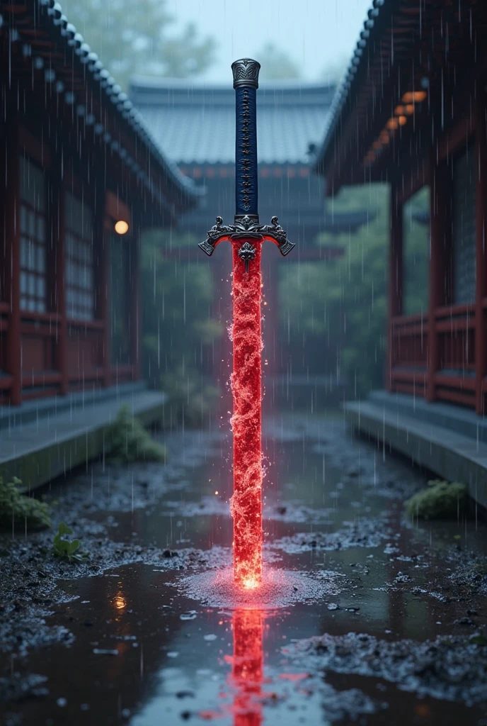 A crimson-bladed katana, pulsing with an eerie aquatic aura, as if the ...