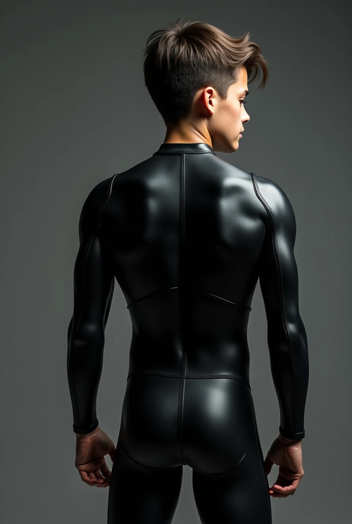 Boy with abs ，black rubber full body ，Back - SeaArt AI