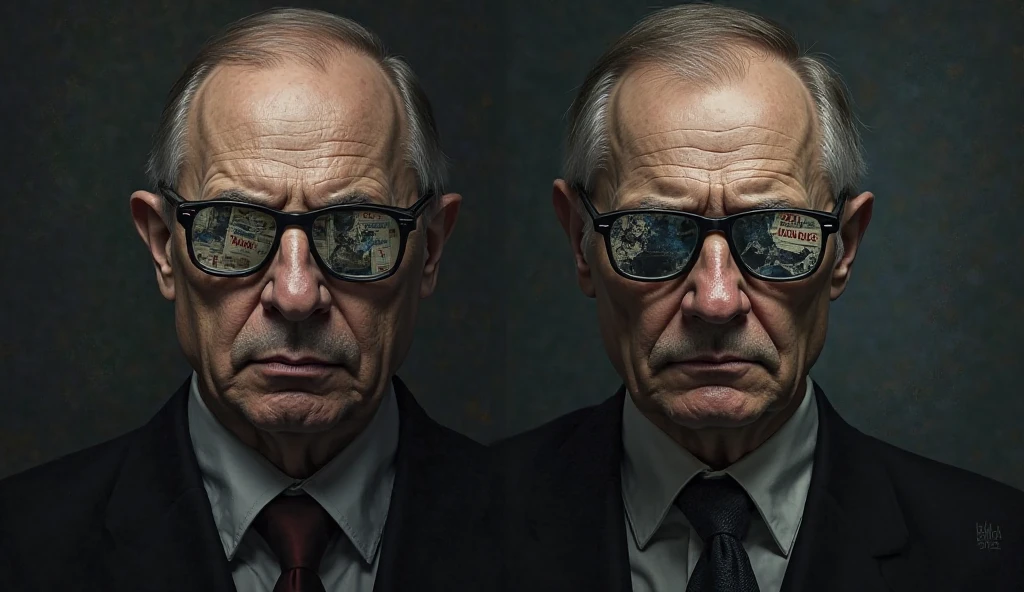 A grim portrait of Sergey Beseda and Grigory Karasin on a dark ...