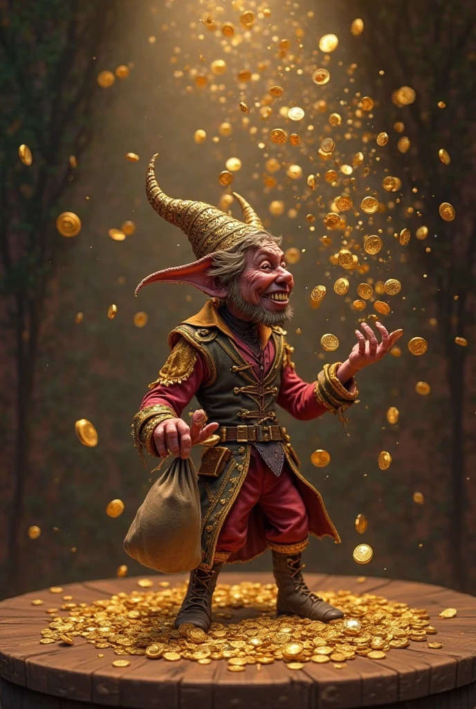 A skinny goatee demon wearing court fool's clothing wearing a clown hat ...