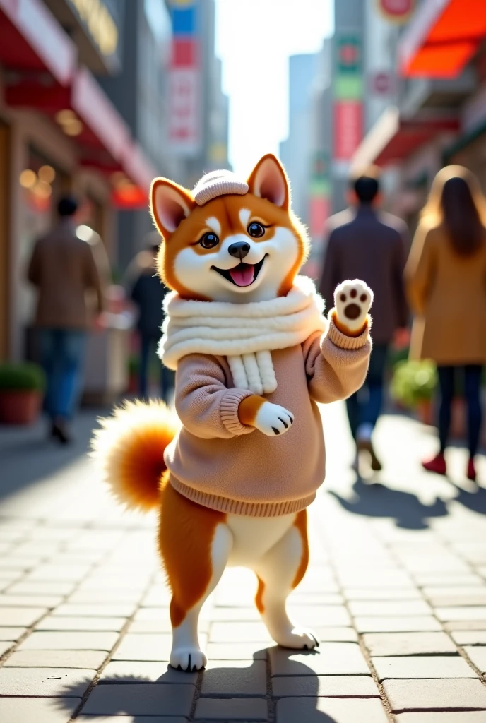 A real Shiba Inu stands on the streets of Hongdae in Seoul, its orange ...