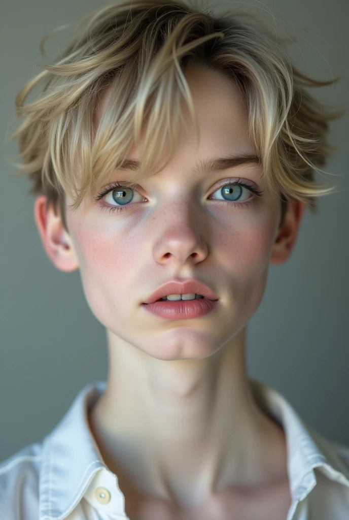 An androgynous young woman with delicate but slightly masculine ...