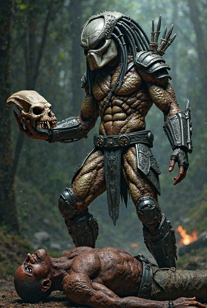 Gere o Predator do filme (Predator) with a dog's skull in one hand and ...