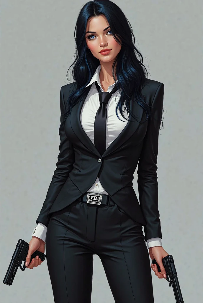 Diamond Serrano has long black hair with blue highlights, blue eyes ...