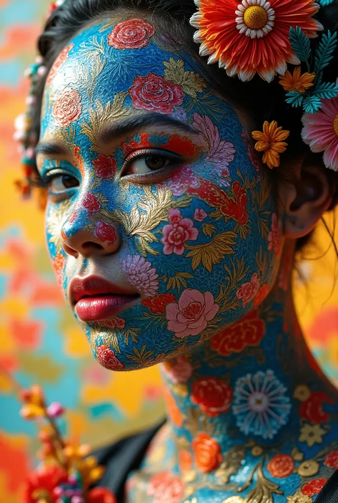 Has a traditional Japanese ghost face tattooed on her chin，The blue ...