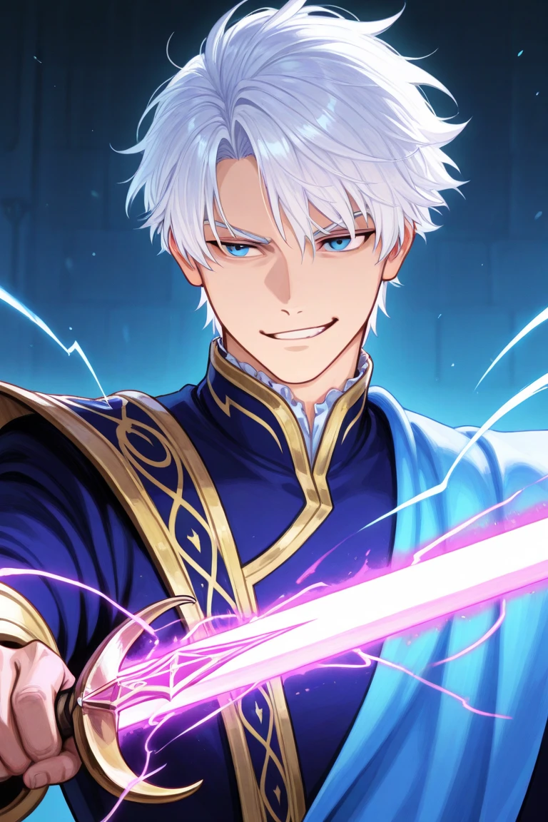 1 boy, white hair, blue eyes, cool and handsome at the same time ...