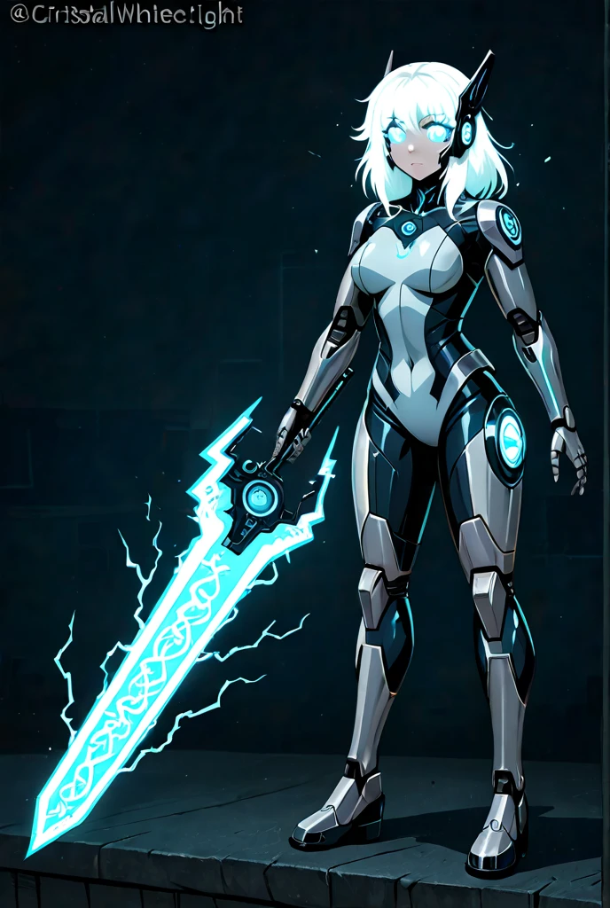 Girl, cyborg, have a electrostatic lance sword, cristal white hair ...