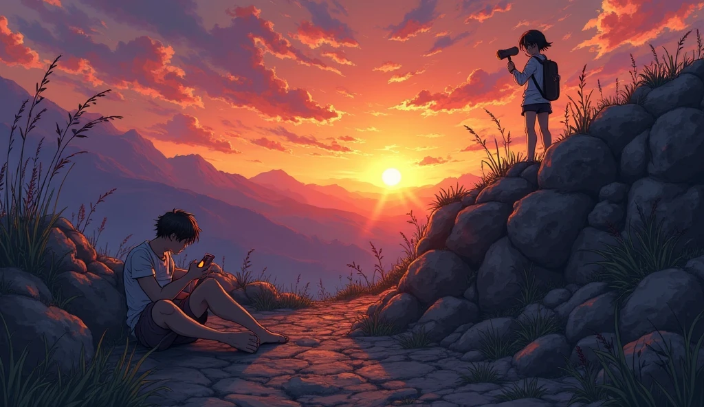 Sketch an anime crossroads: A sleepy boy with bedhead slumps on a dark ...