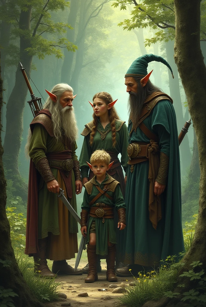 Make the image of 3 elves in a forest, third party blouse with the ...