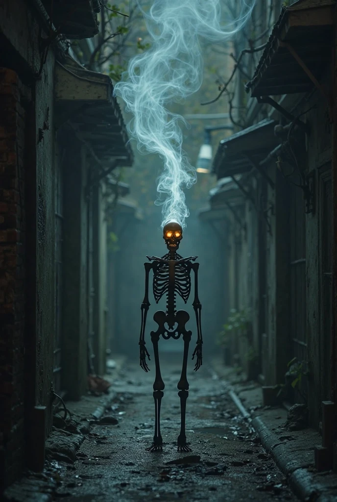 And now like the skeleton that only consists of bones, a vape smokes at ...
