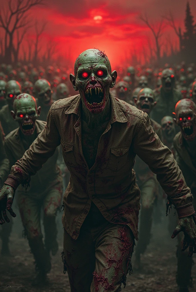 Zombies text with zombies reference red and green colours - SeaArt AI