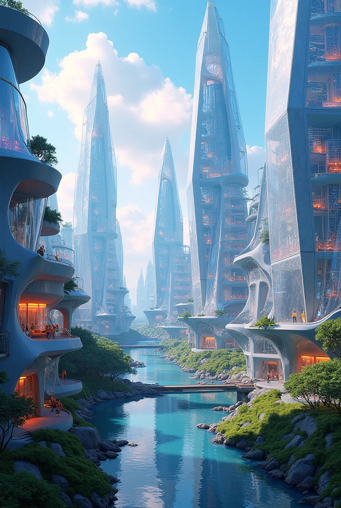 Futuristic city with transparent buildings made of geometric figures ...