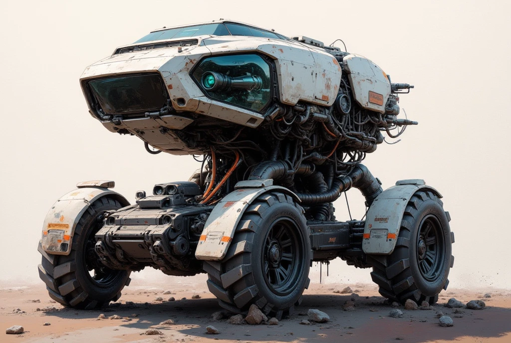 Concept art, walker with transparent cockpit on a car BASE. Oil ...