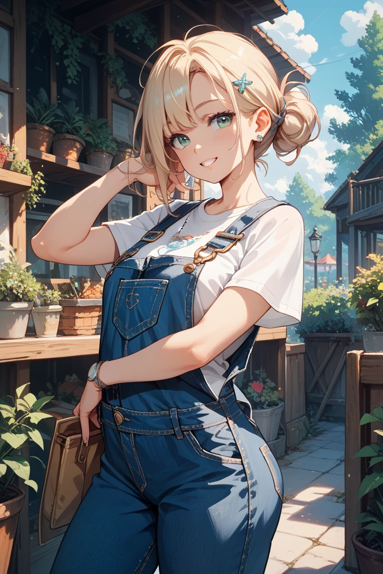 Girl wearing overalls with half up - SeaArt AI