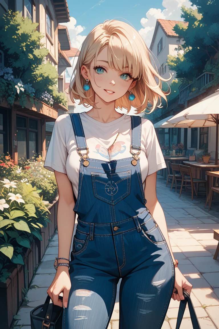 Girl wearing overalls with half up - SeaArt AI
