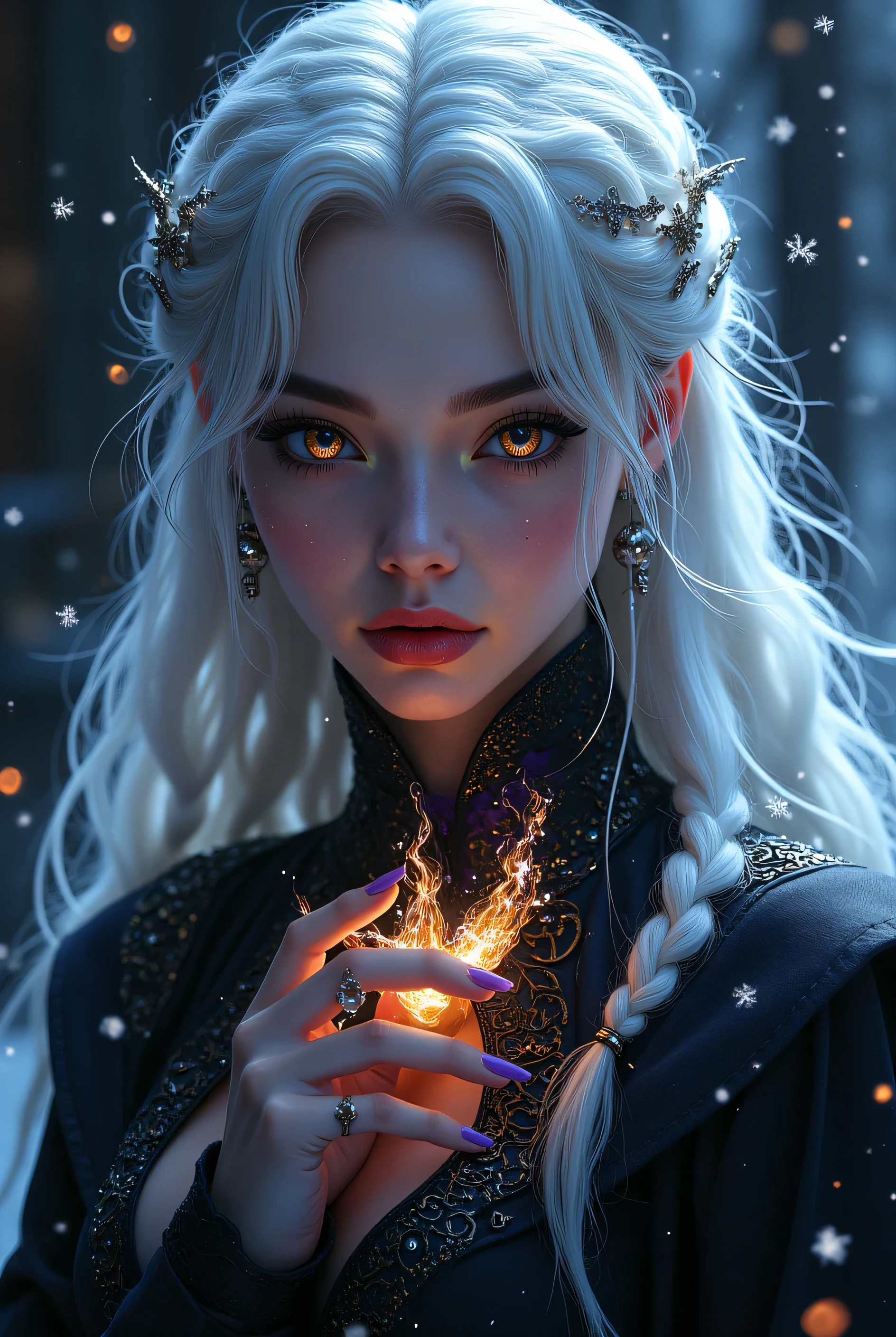 A woman with long white hair holding a sparkler in her hand - SeaArt AI