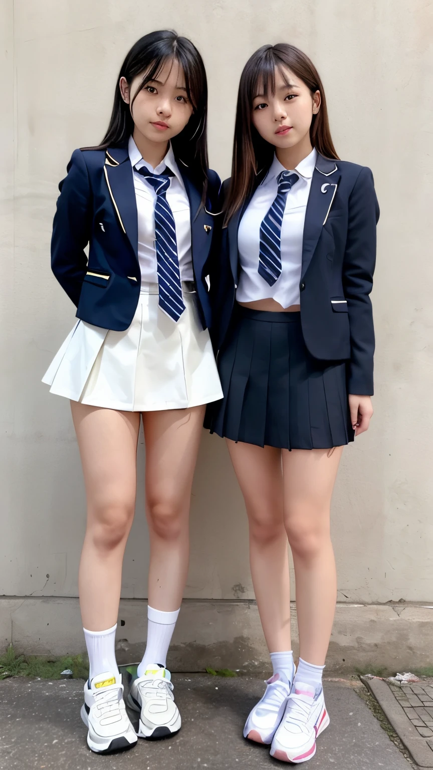 Two asian girls in school uniforms posing for a picture - SeaArt AI