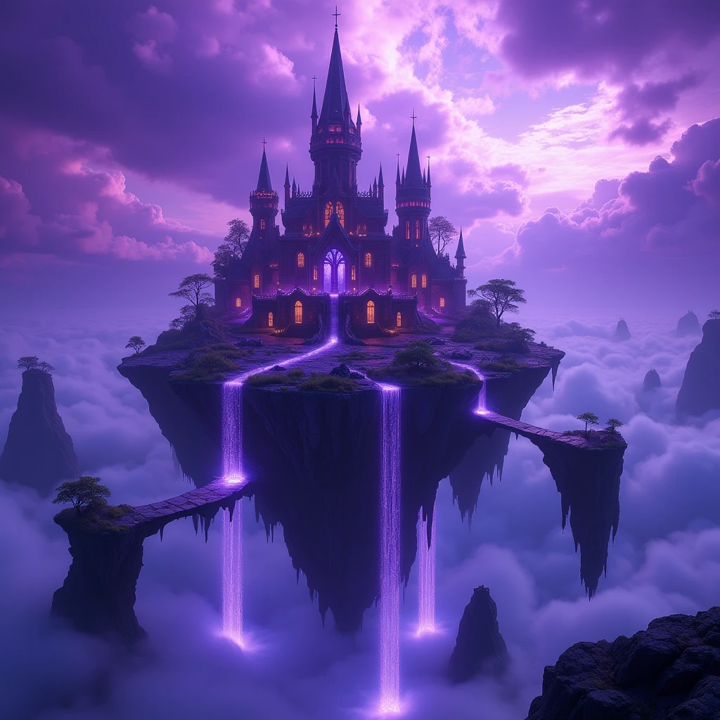 A breathtaking, ultra-realistic fantasy island of witches floating in a ...