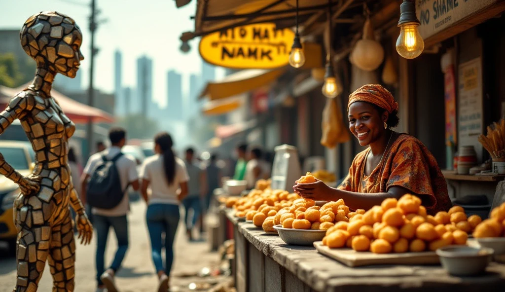 Mama Ngozi serves puff-puff at her ‘No Shame Snacks’ stall. Femi ...