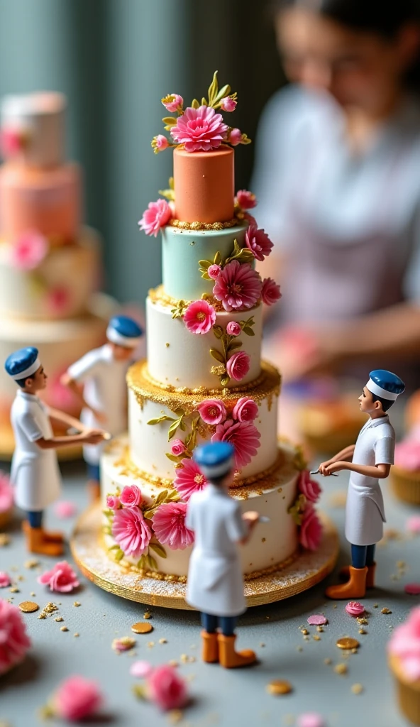 Miniature chef workers creating stunning, modern cakes with incredible ...