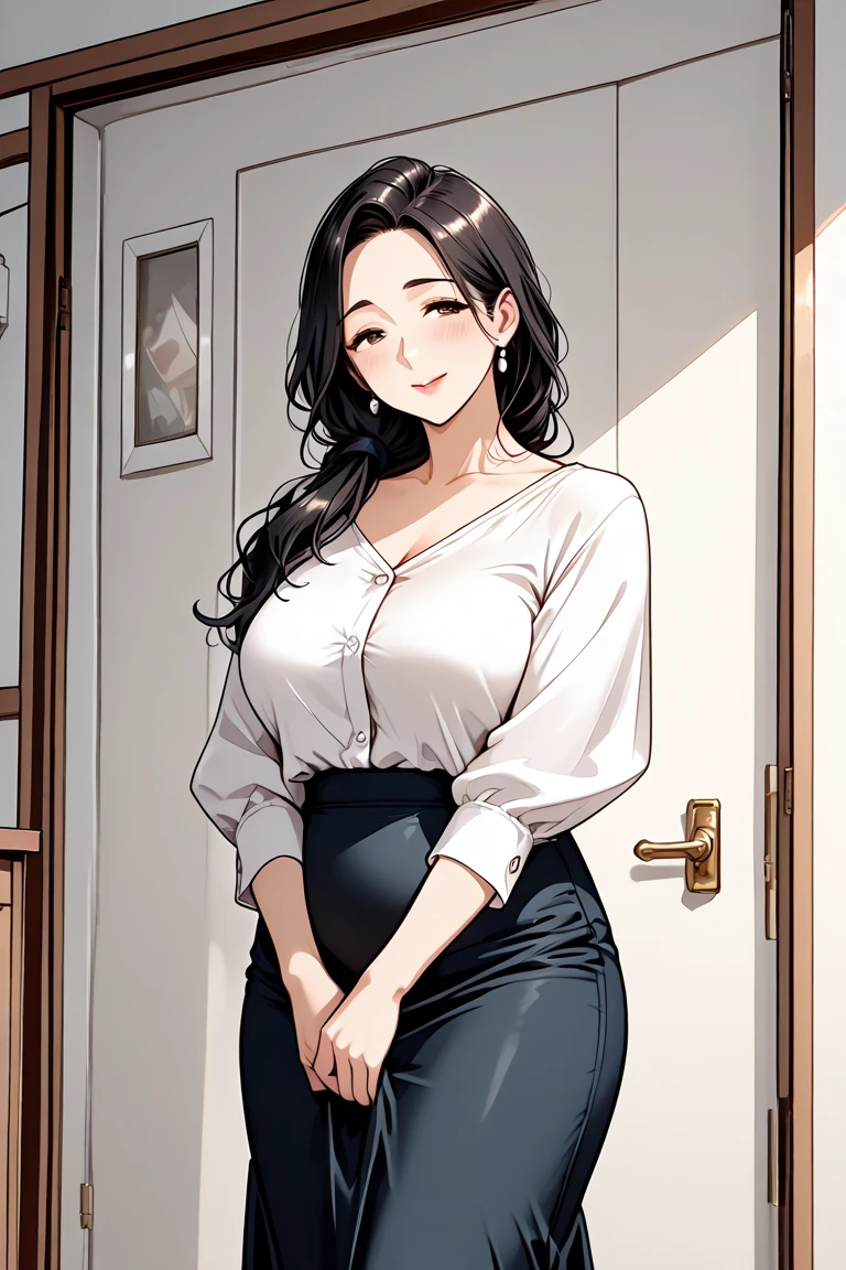 Mature woman, sweet, loving, long dress, peasant shirt, long hair - SeaArt AI