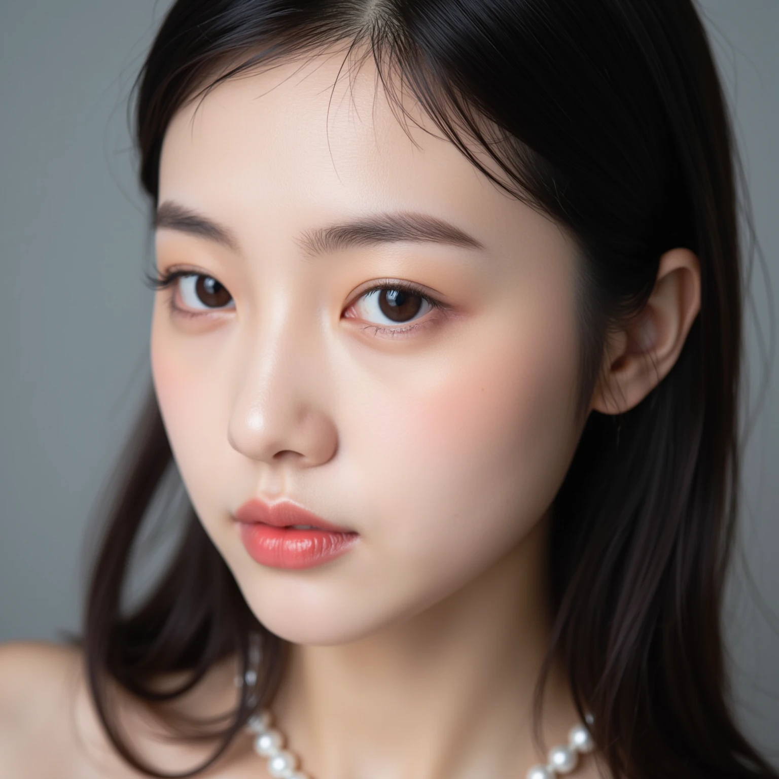 A close-up portrait of a beautiful asian woman, soft smooth fair skin ...