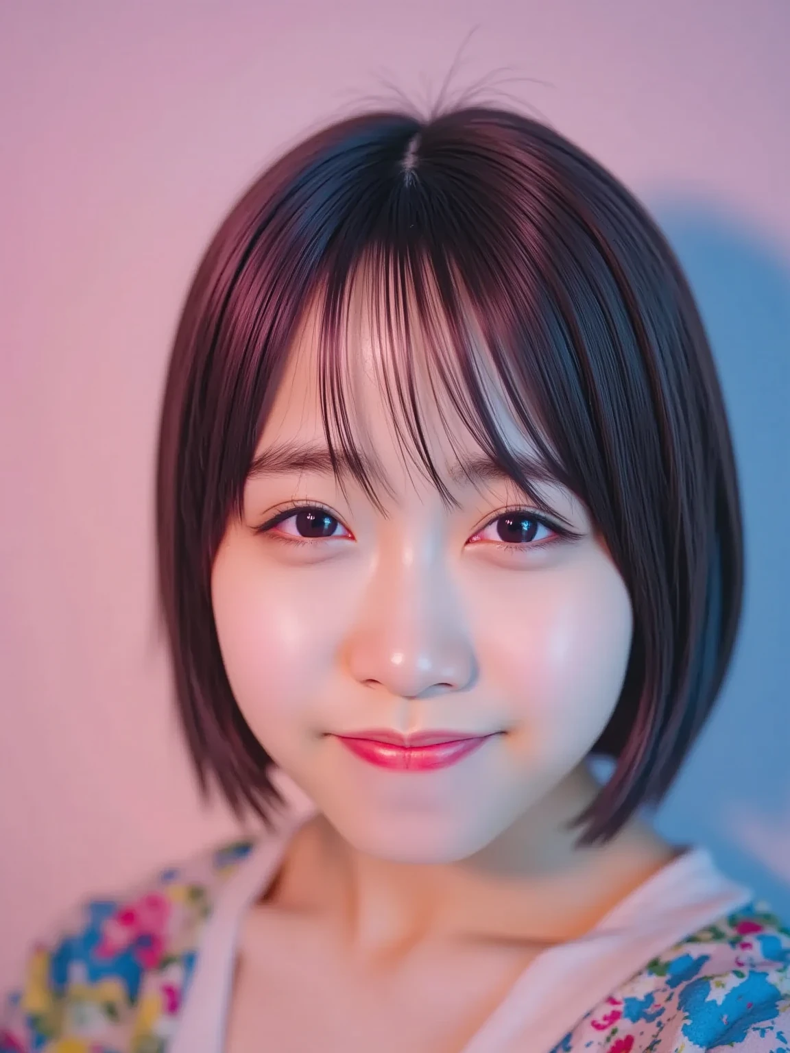 「Portrait of a female idol with a bob cut hairstyle wearing a gorgeous ...