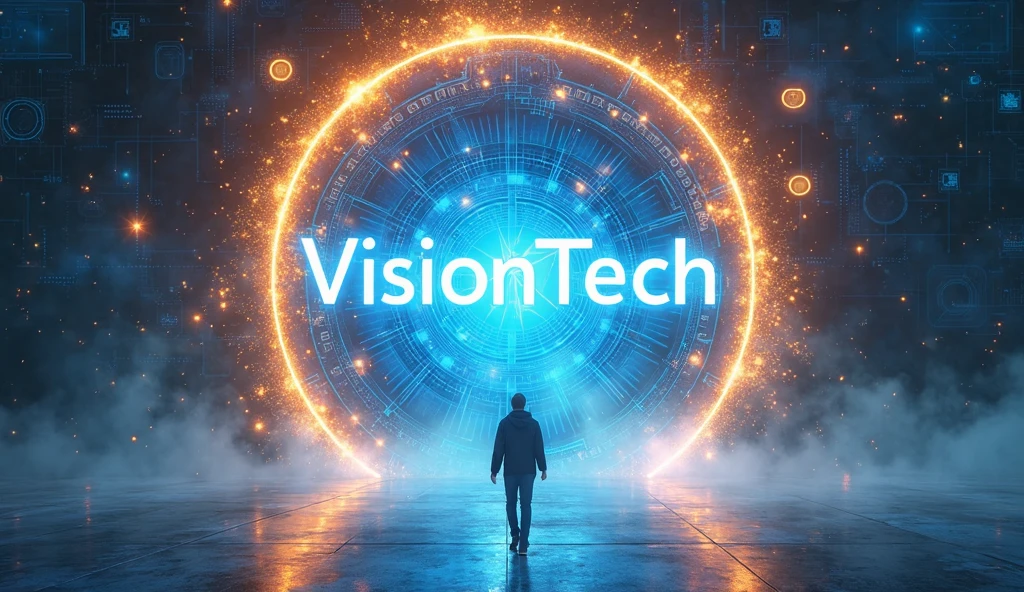 The word' VisionTech 'floating inside a majestic holographic energy ...